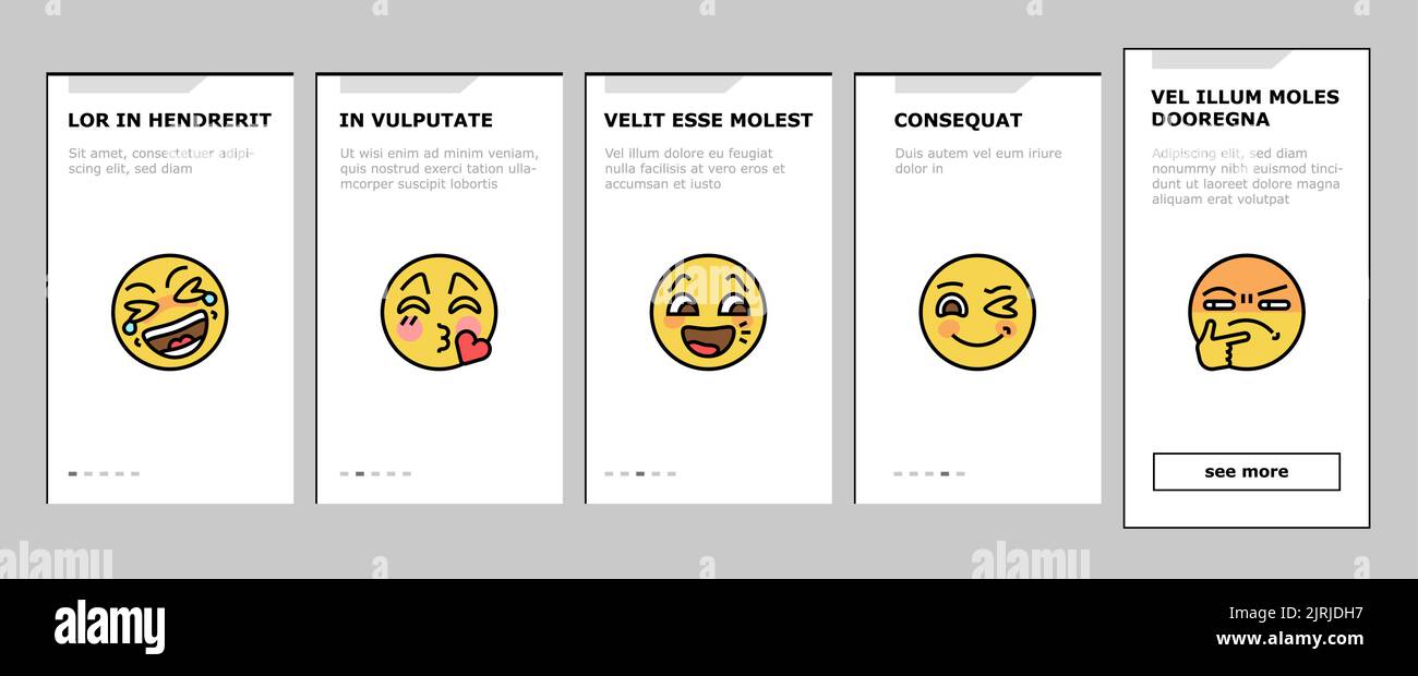 Emoji Emotional Funny Smile Face onboarding icons set vector Stock ...