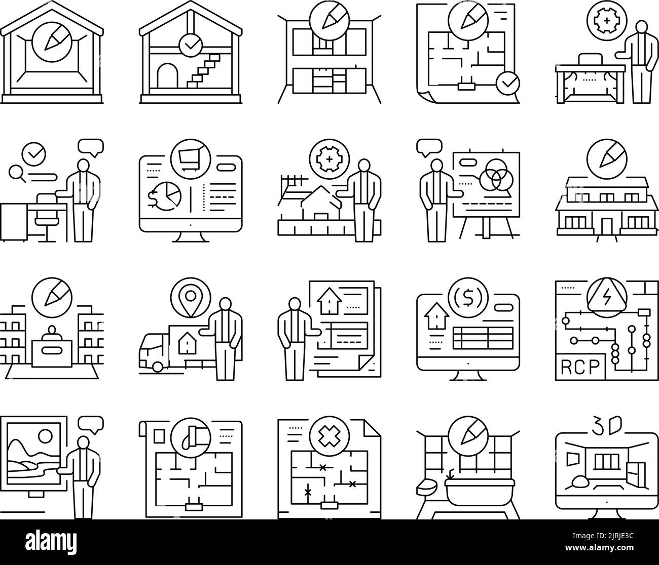 room interior design home modern icons set vector Stock Vector Image ...
