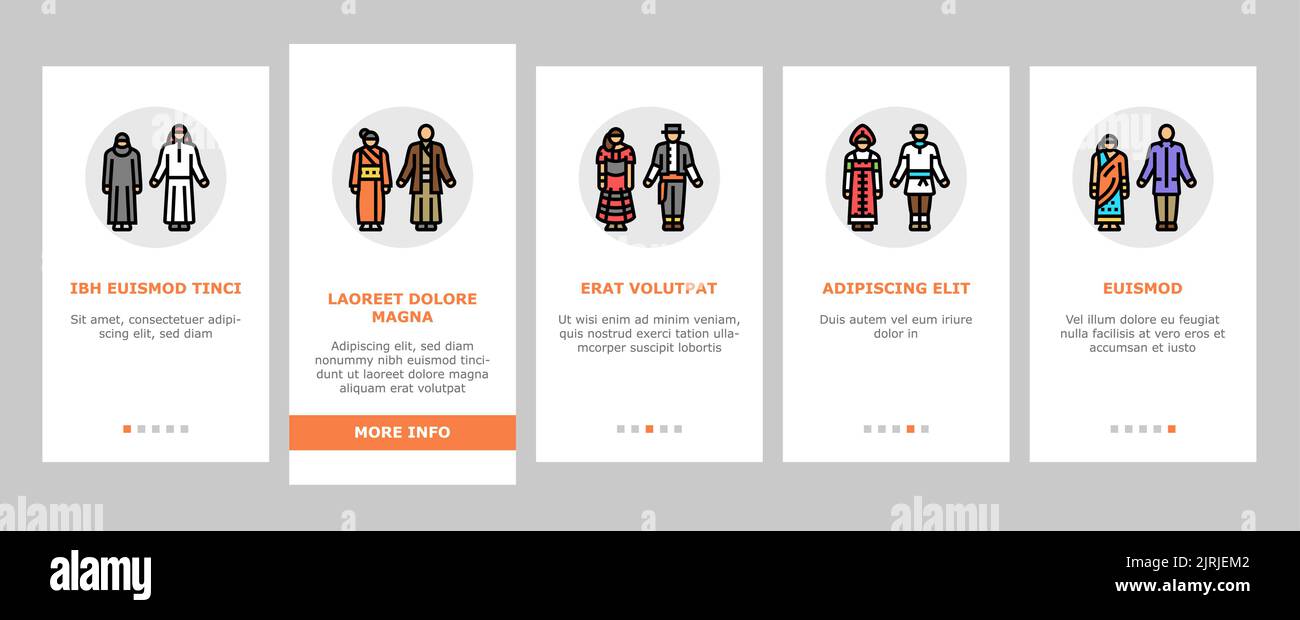 National Clothes Costume Design onboarding icons set vector Stock ...
