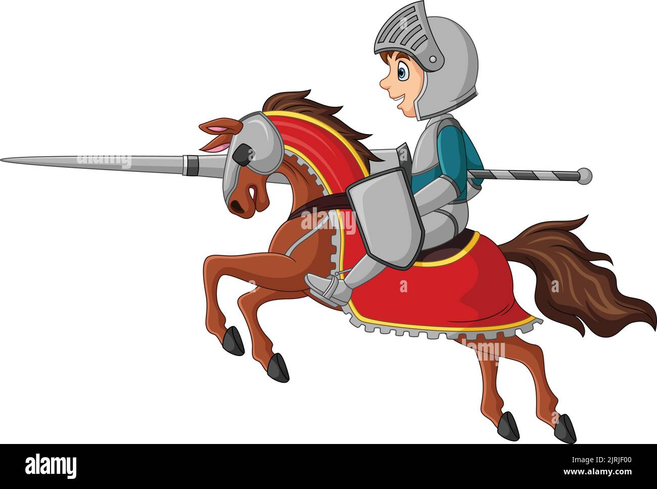 Cartoon knight on horseback with lance and shield Stock Vector Image ...