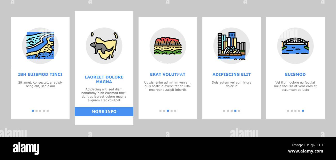 Australia Continent Landscape onboarding icons set vector Stock Vector ...