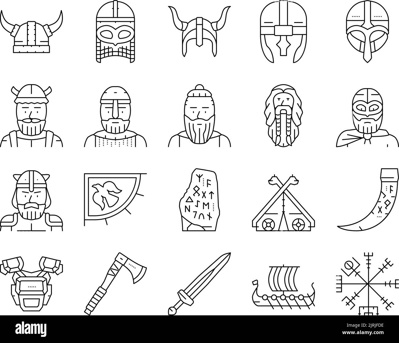 viking medieval norse helmet icons set vector Stock Vector Image & Art ...