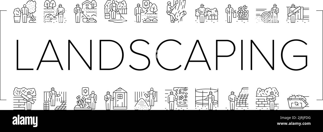 garden landscape lawn landscaping icons set vector Stock Vector Image ...