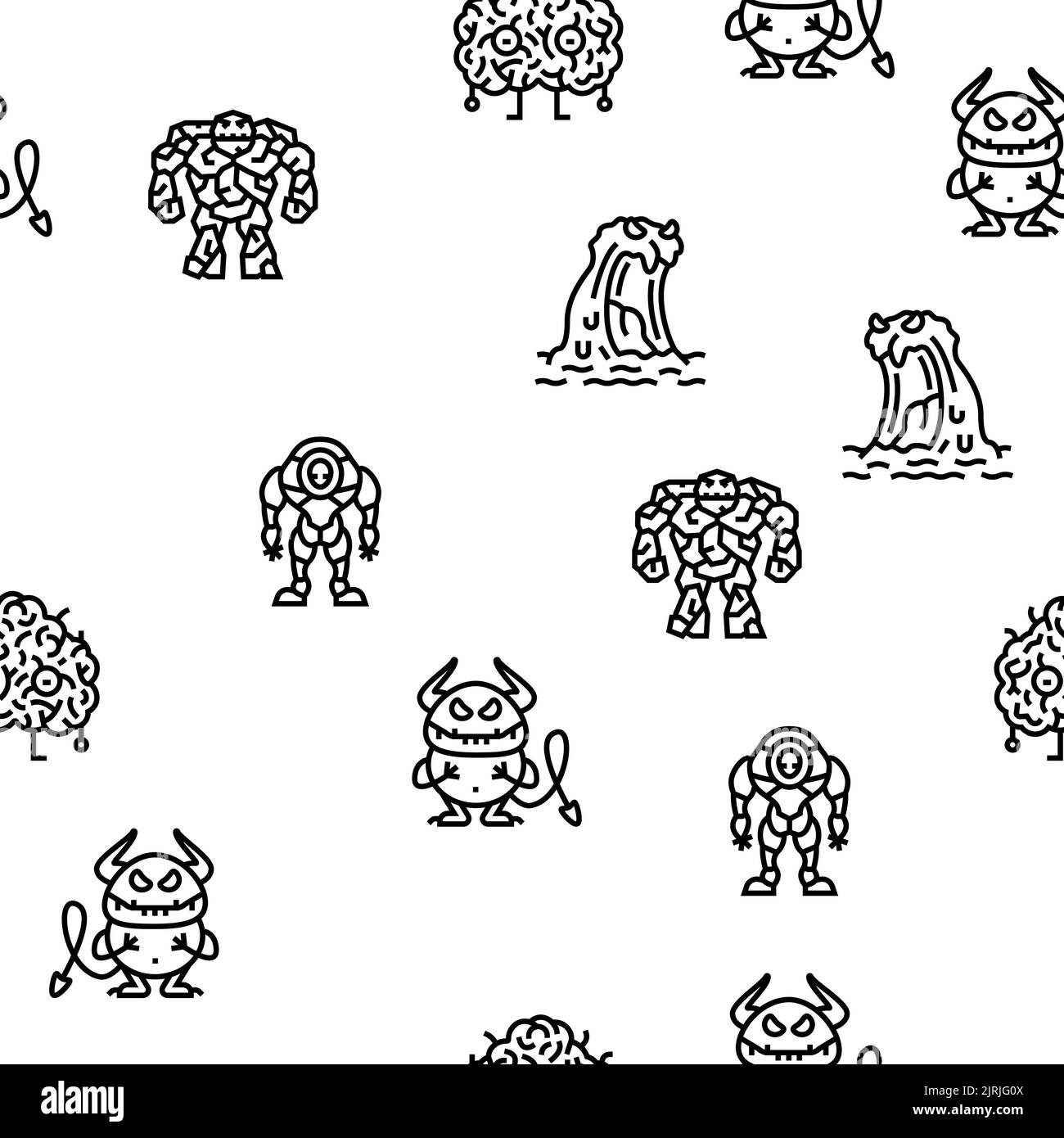 Monster Scary Fantasy Characters vector seamless pattern Stock Vector ...