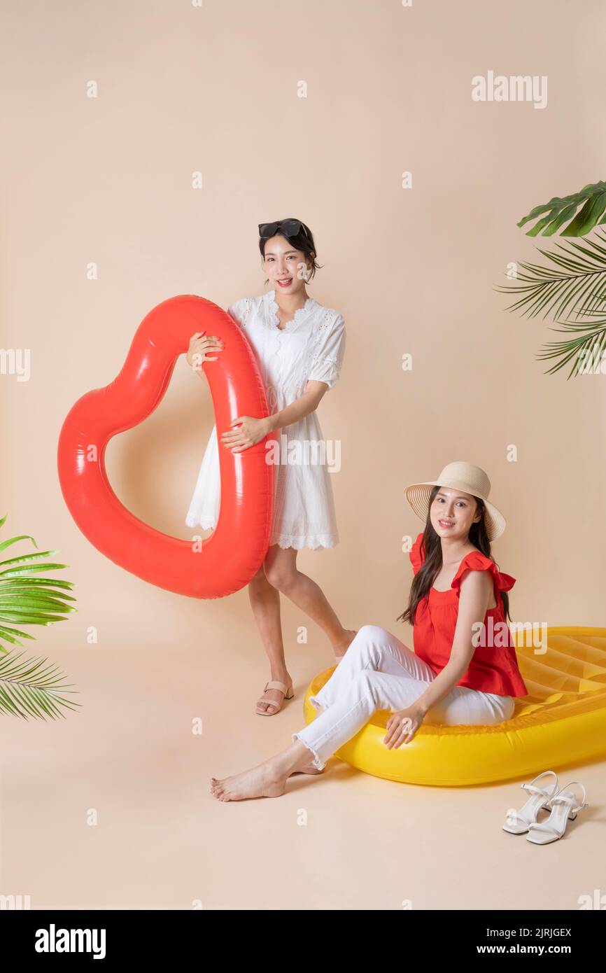 summer vacation trip with friends concept series korean beautiful asian ...