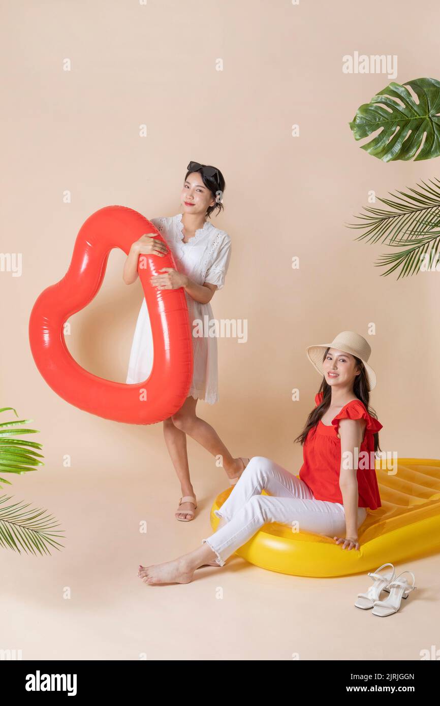 summer vacation trip with friends concept series korean beautiful asian ...