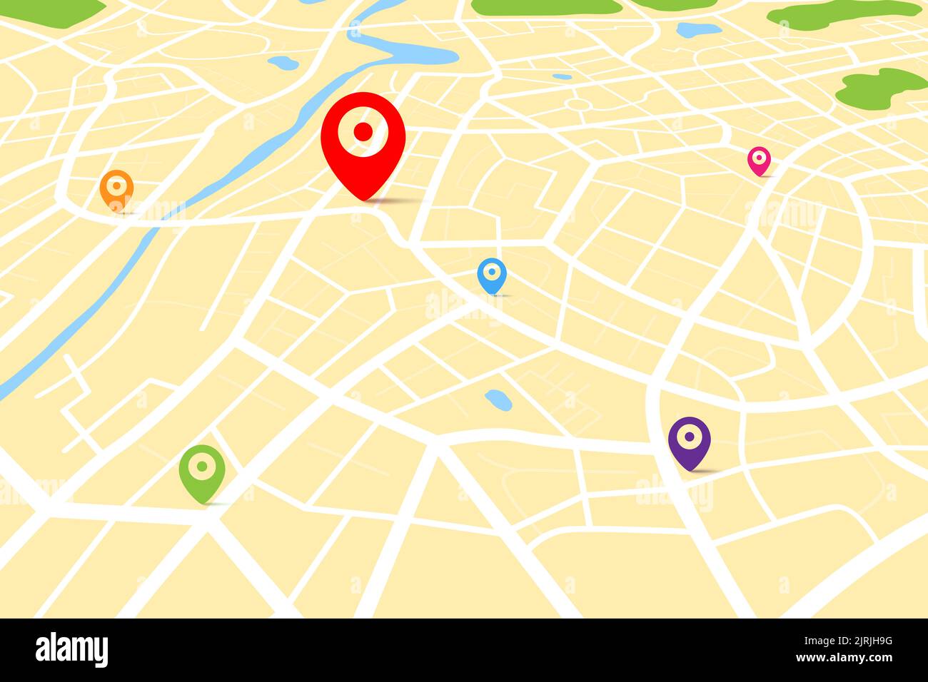 3D map with destination location point, Aerial clean top view of the ...