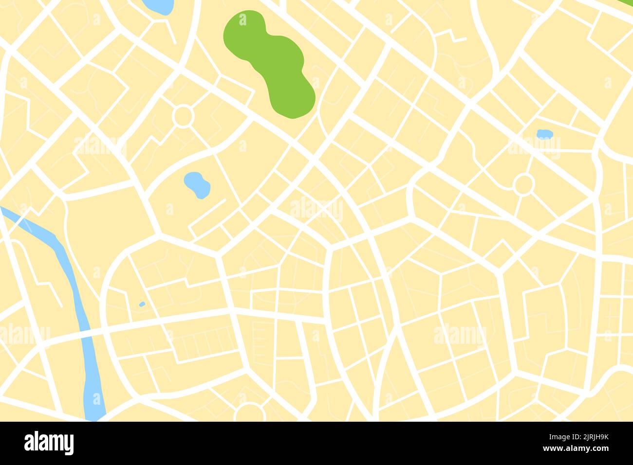 Aerial clean top view of the city map with street and river, Blank ...