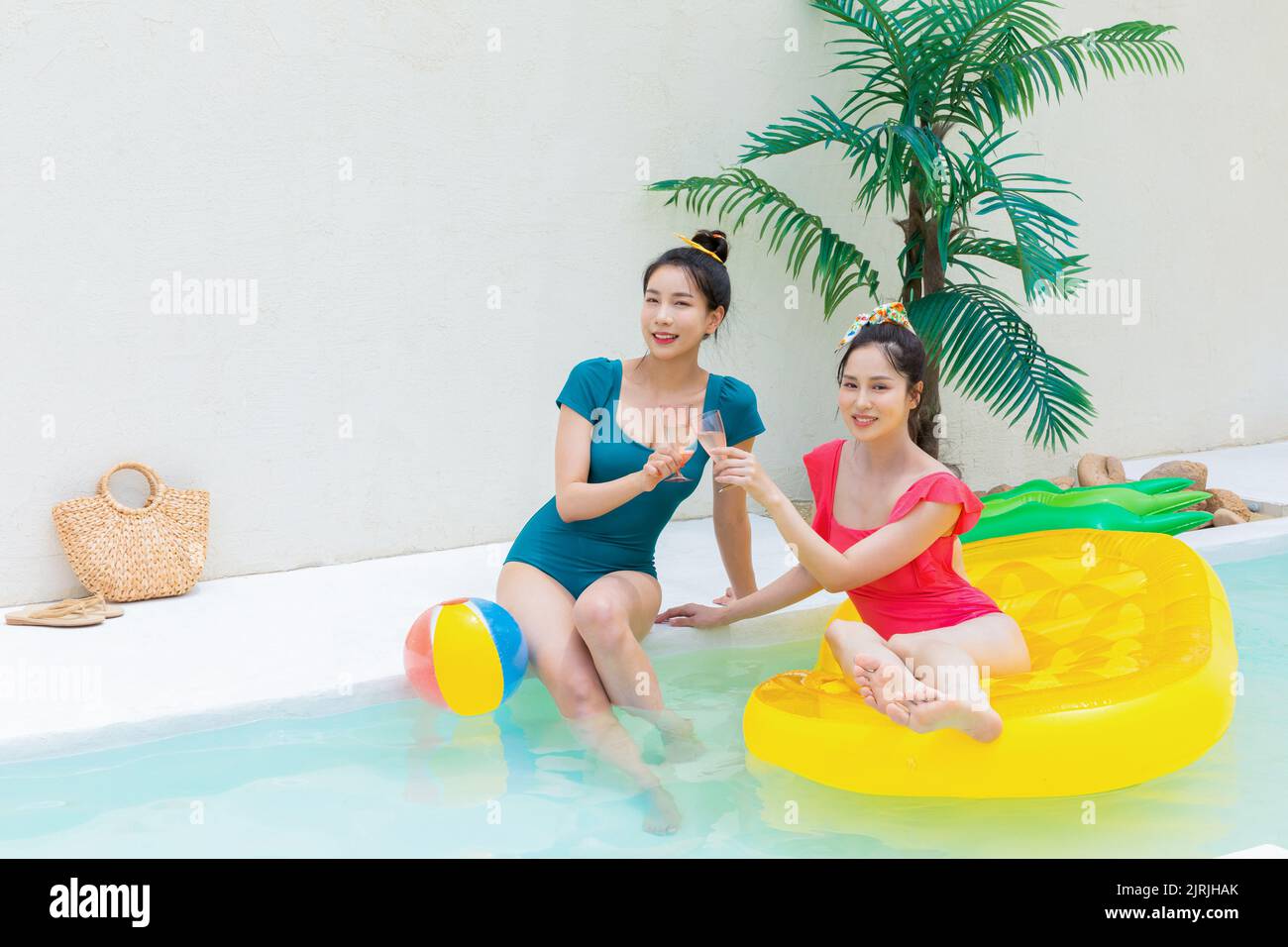 summer vacation trip with friends concept series korean beautiful asian ...