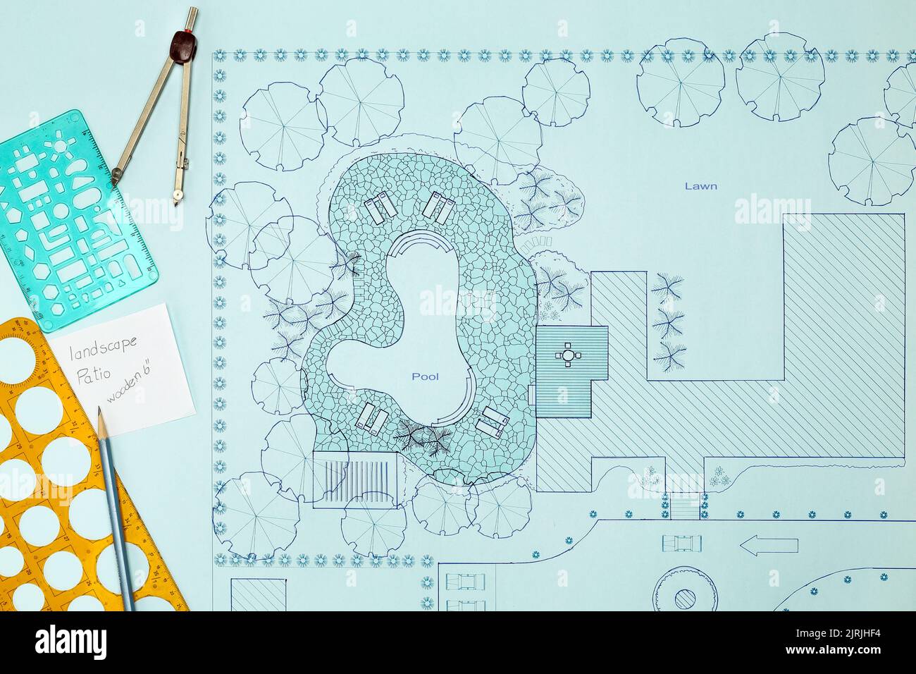 Blueprint Landscape architect design backyard plan for villa Stock ...