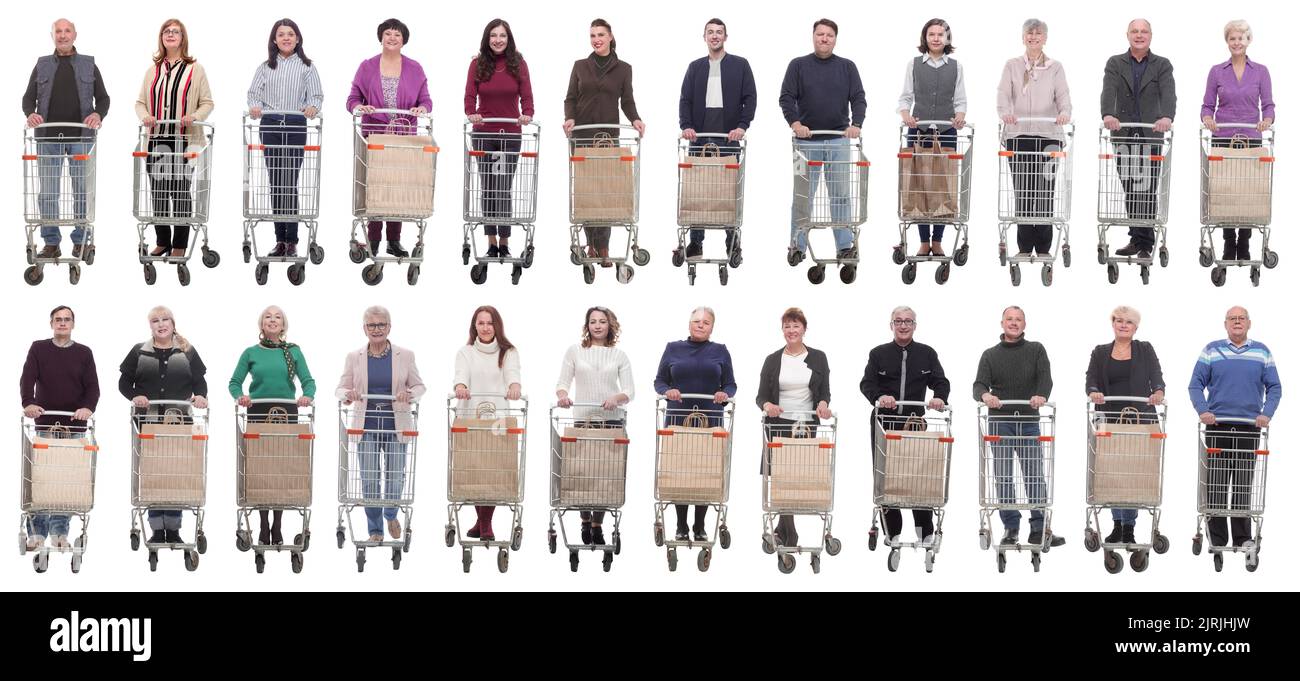 collage group of people with cart isolated on white Stock Photo - Alamy