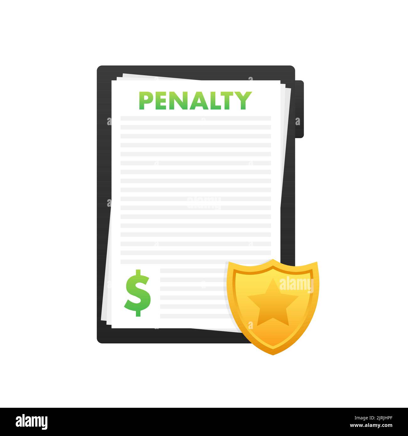 Penalty document with shield. Payment protection. Vector stock illustration Stock Vector Image ...