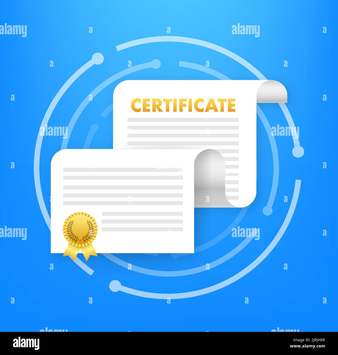 Certificate icon. License badge. Paper Graduation Award with Gold Medal ...