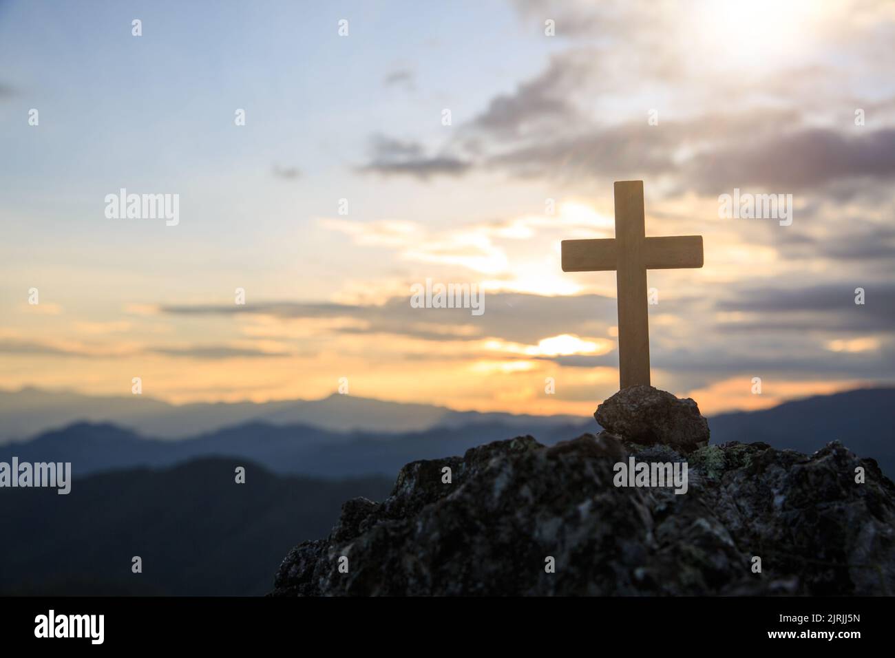 Jesus Christ cross. Easter, resurrection concept. Christian wooden ...