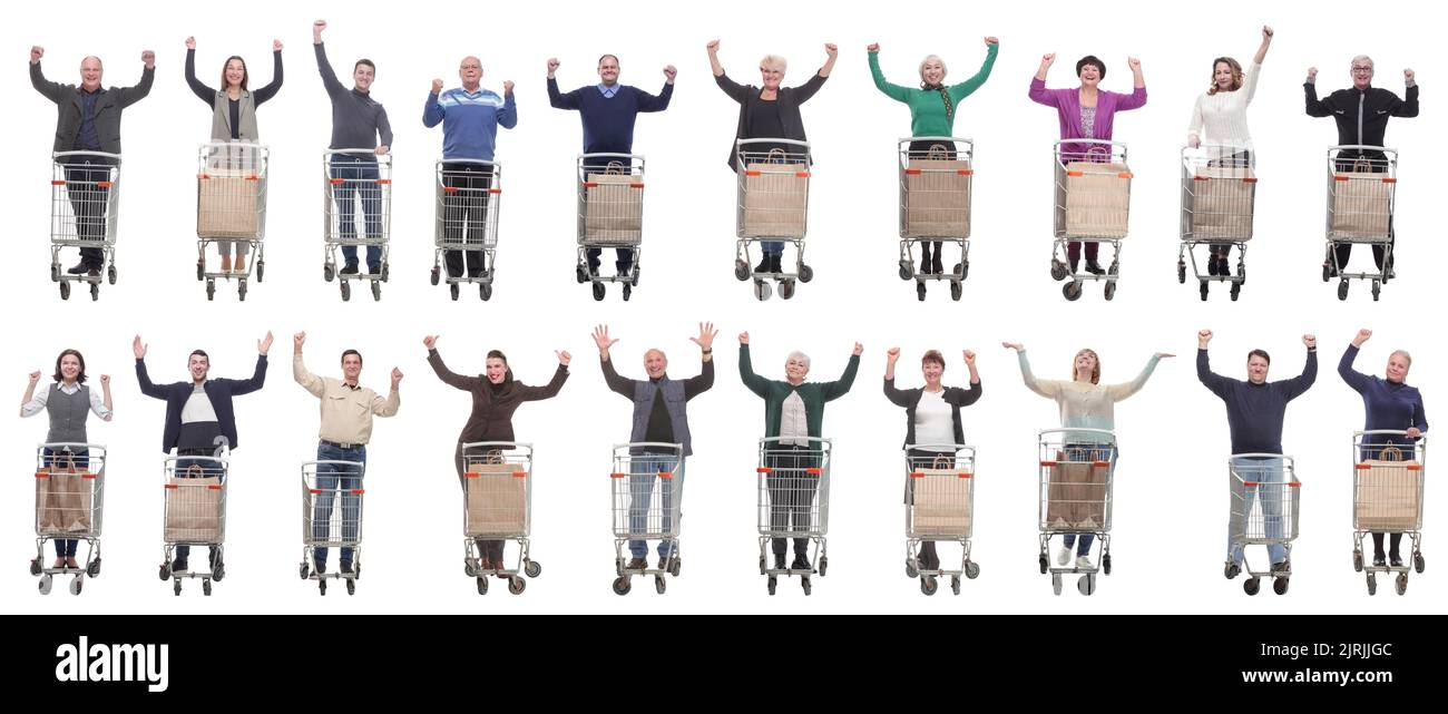 group of people with cart raised their hands up Stock Photo - Alamy