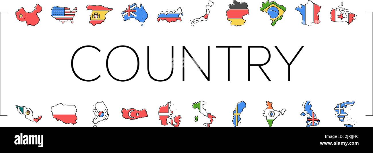 country world map global travel icons set vector Stock Vector Image ...