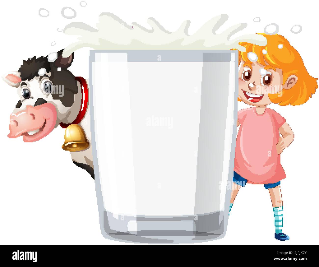 A glass of milk with cartoon character illustration Stock Vector Image ...