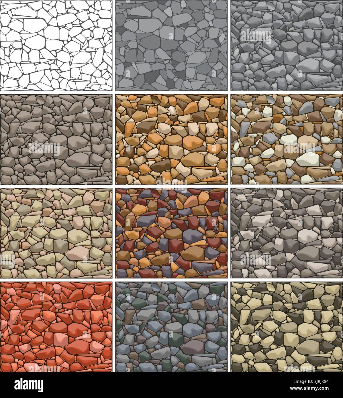 Layered editable vector illustration of different stone wall patterns ...