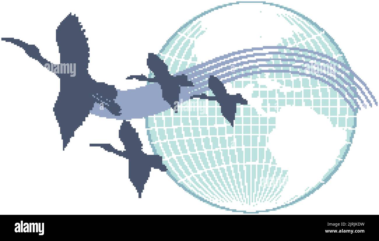 Silhouette stork birds flying with earth planet illustration Stock ...