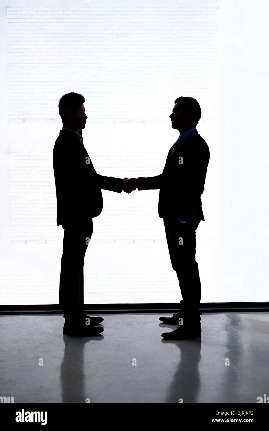 Lets make success happen together. two businessmen shaking hands in an office Stock Photo - Alamy