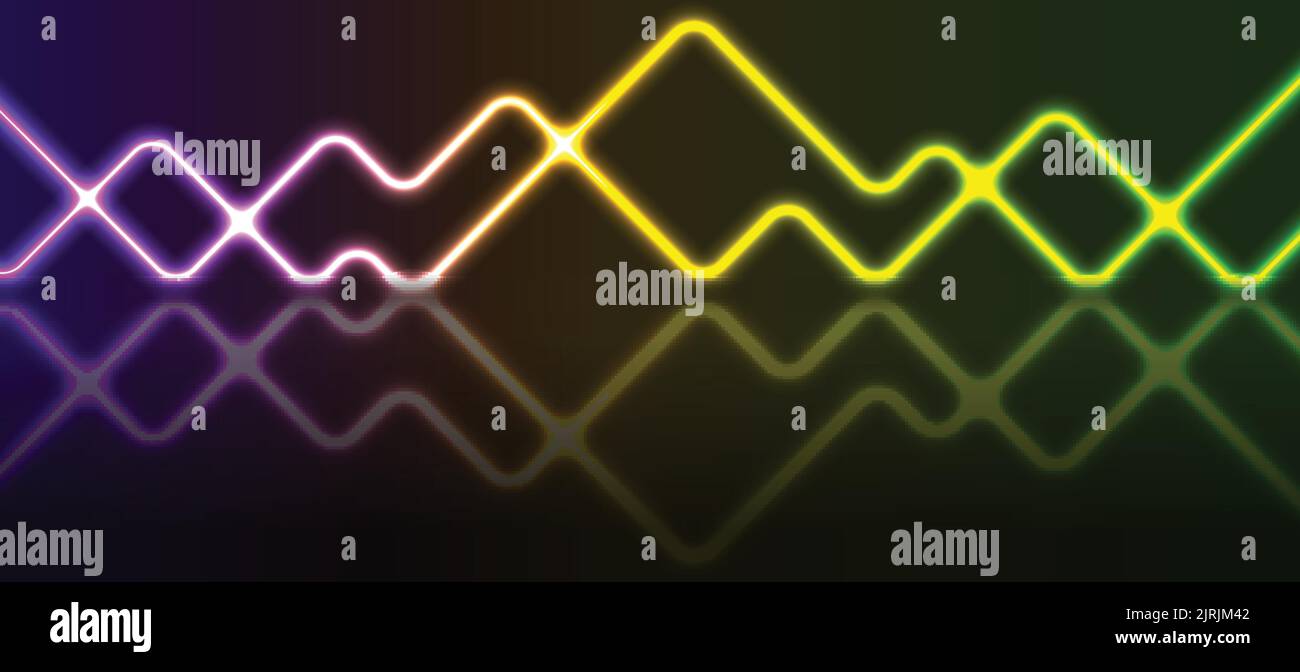 Colorful geometric neon laser glowing lines with reflection, abstract ...