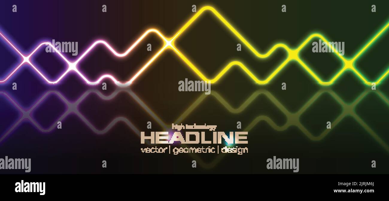 Colorful geometric neon laser glowing lines with reflection, abstract ...