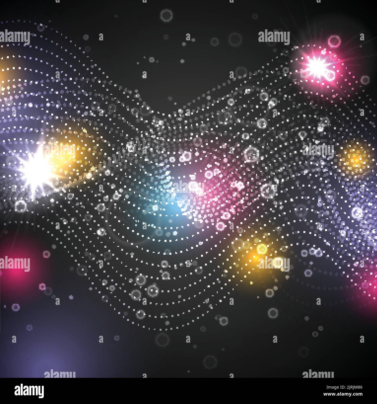 Dark abstract glowing background with wavy dotted lines. Vector design ...