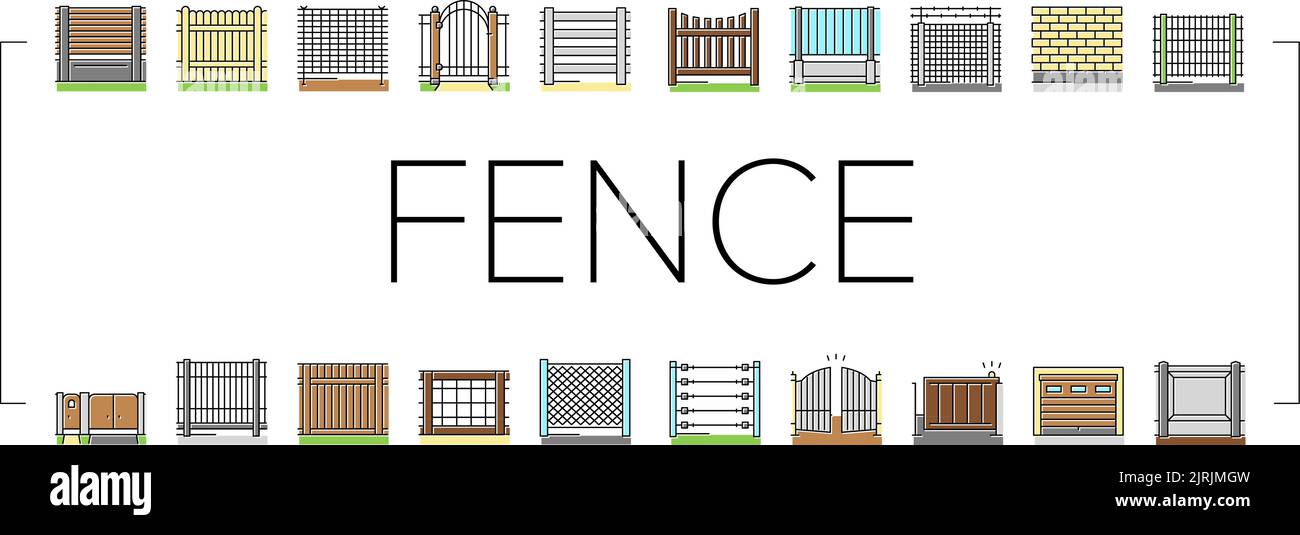 Fence And Gate Exterior Security Icons Set Vector Stock Vector Image ...