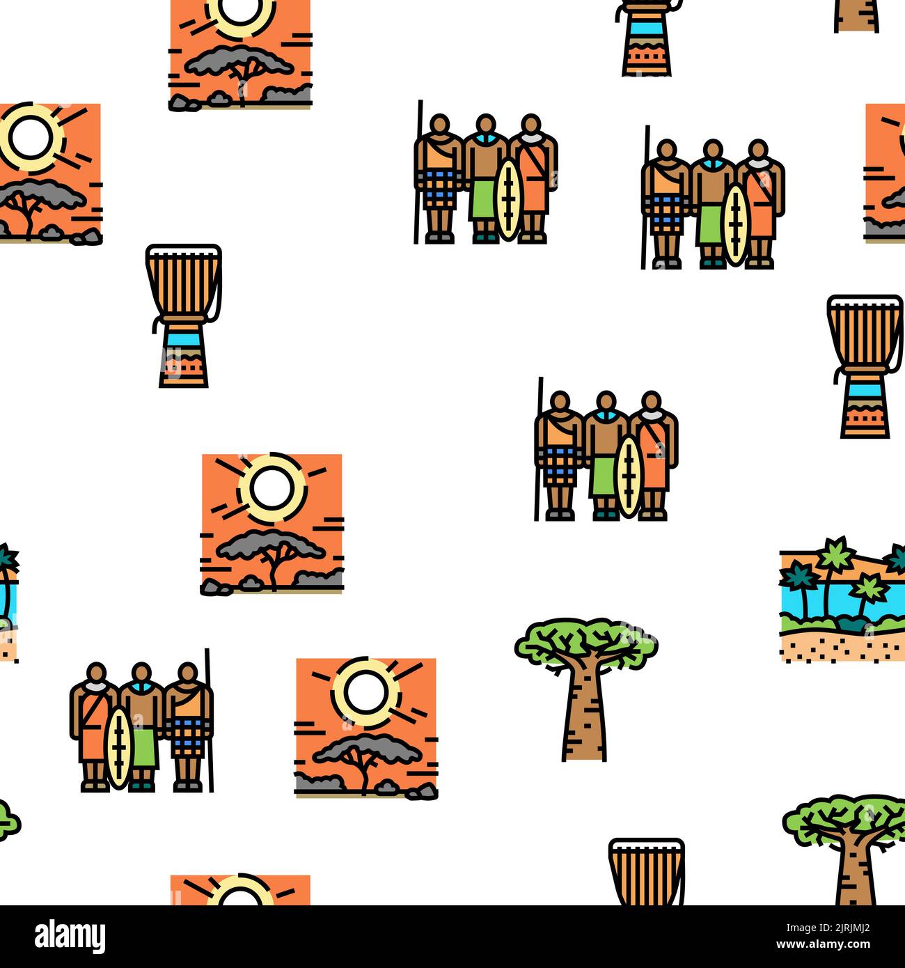 Africa Continent Nation Treasure vector seamless pattern Stock Vector ...