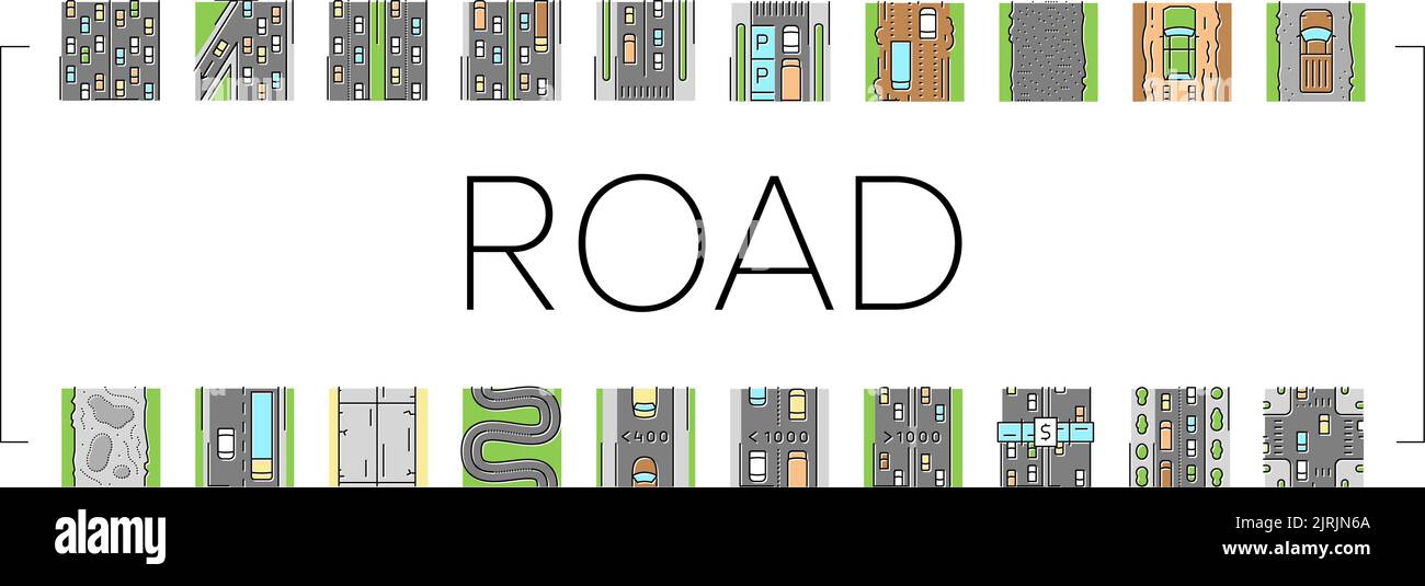 Road Urban And Country Highway Icons Set Vector Stock Vector Image ...