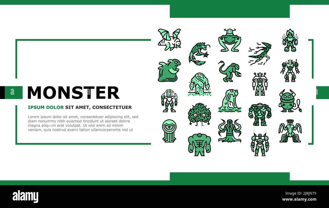 Monster Scary Fantasy Characters landing header vector Stock Vector ...