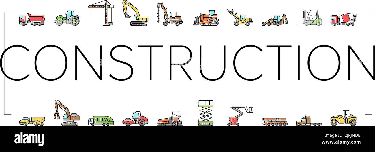 construction car vehicle tractor icons set vector Stock Vector Image ...