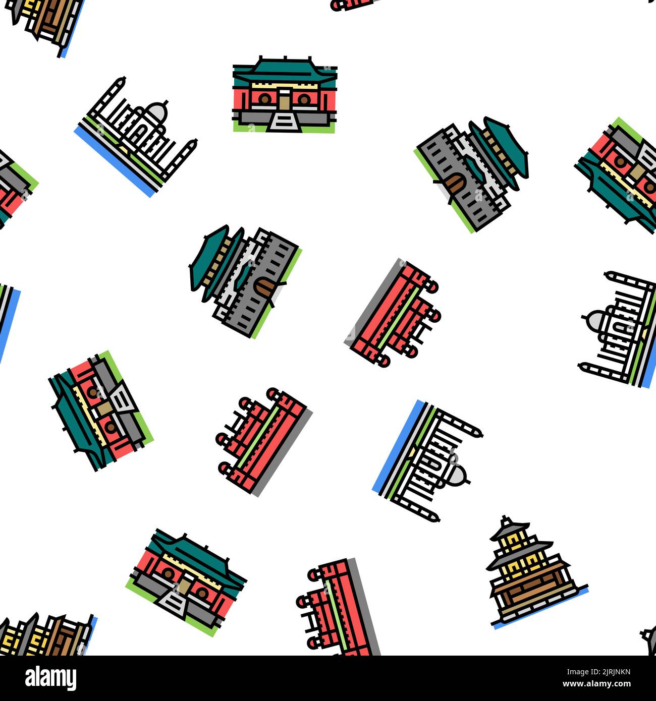 Asia Building And Land Scape vector seamless pattern Stock Vector Image ...