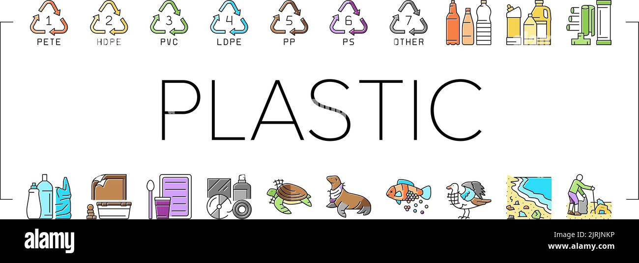 Plastic Waste Nature Environment Icons Set Vector Stock Vector Image ...