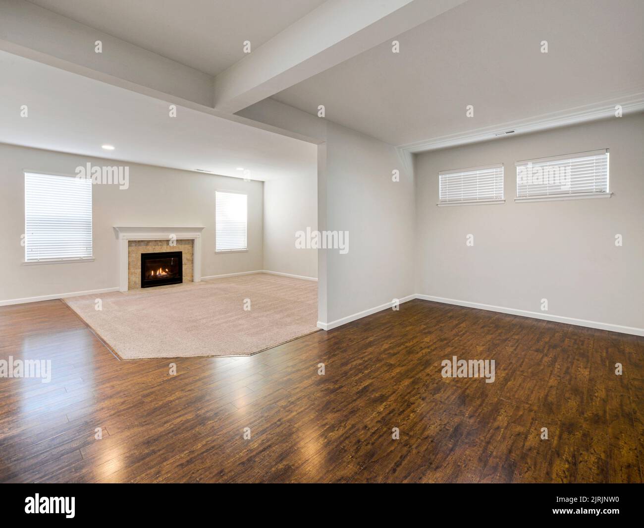 Modern residential empty dining room and living room interior Stock ...