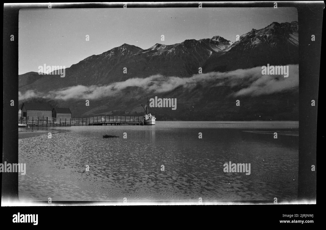 Lake Wakatipu with TSS Earnslaw, 1920s-1930s, South Island, by Roland ...