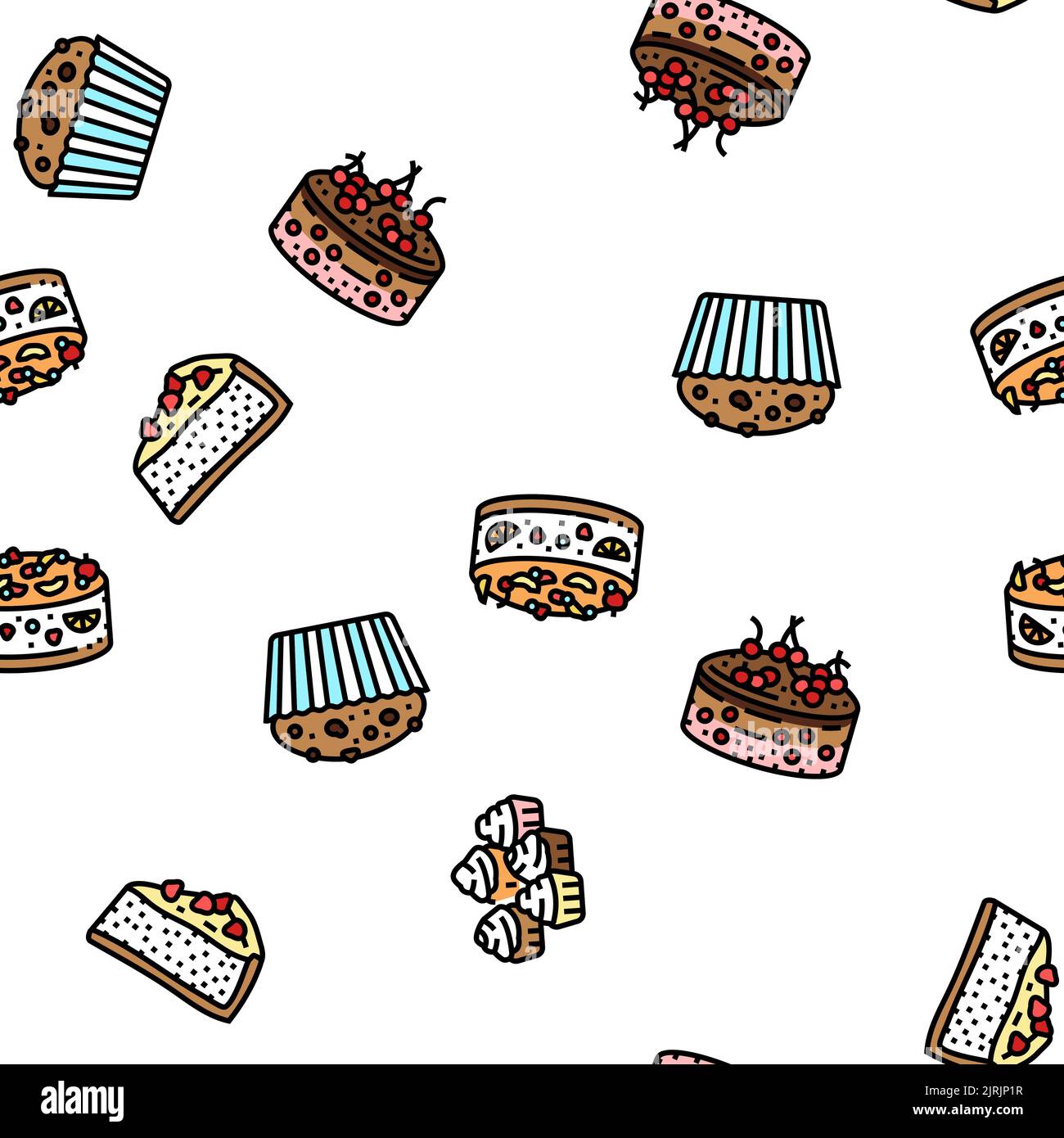 cake birthday food dessert party vector seamless pattern Stock Vector ...