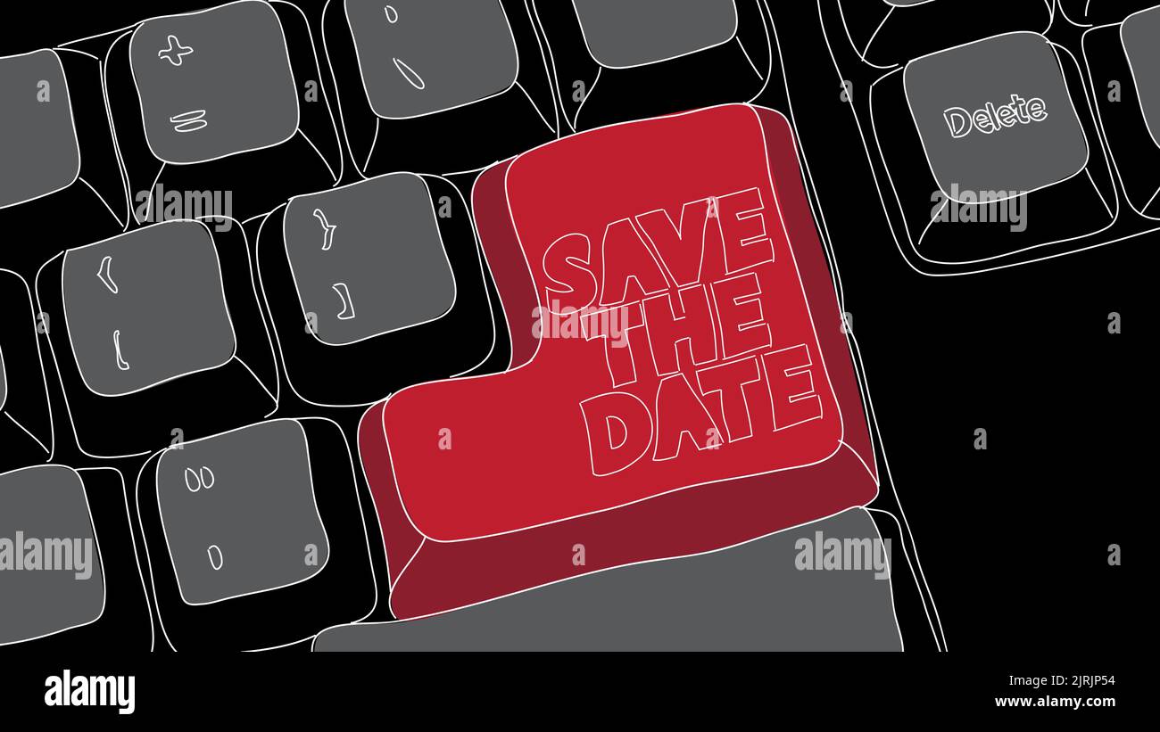 Computer Keyboard with Save The Date text. Close-up of an electronic ...