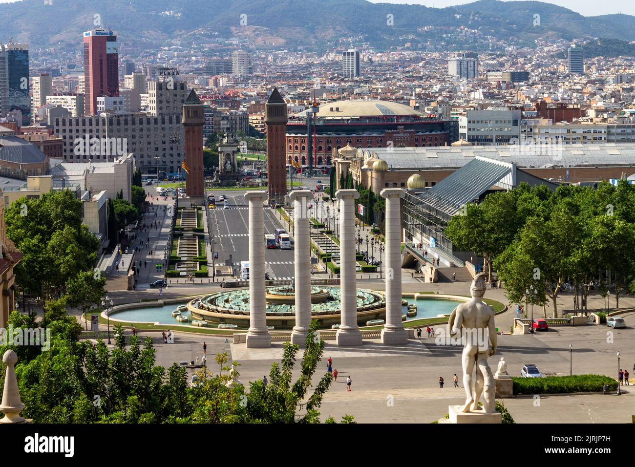 An aerial view of the Magic Fountain of Montjuic and the Venetian ...