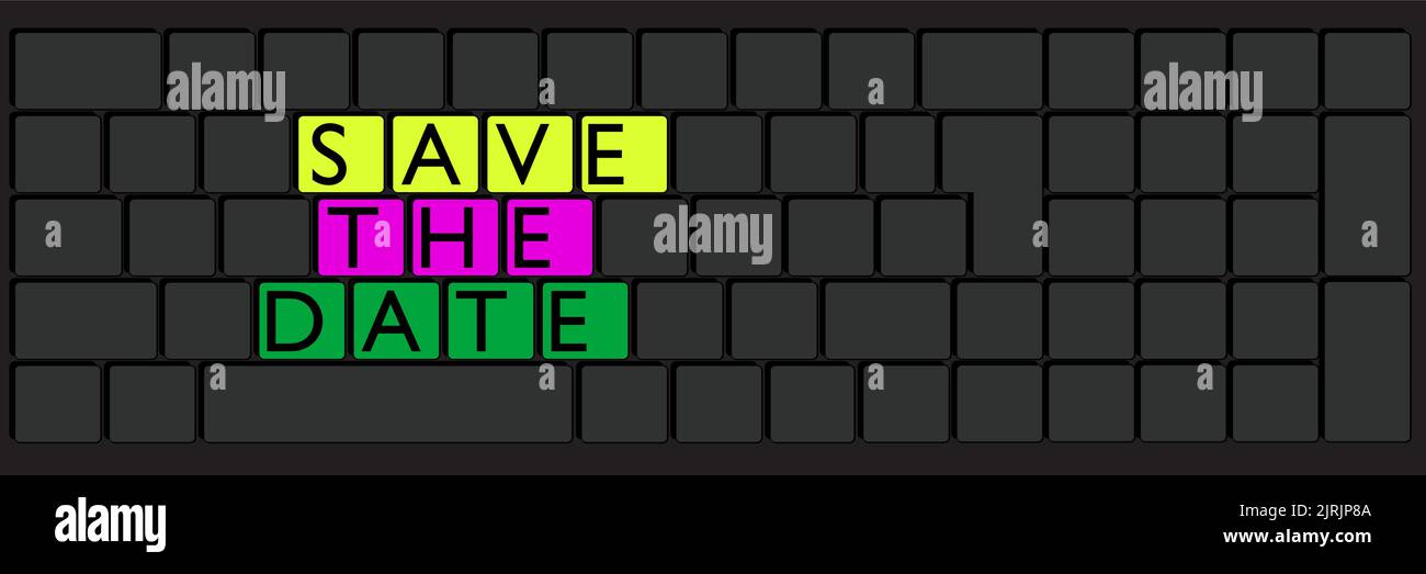 Computer Keyboard with Save The Date text. Close-up of an electronic ...