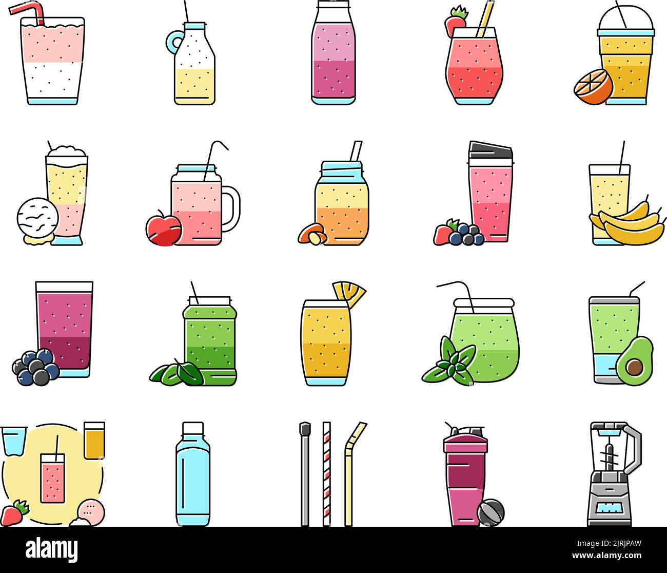 Smoothie fruit juice drink icons set vector beverage glass hi-res stock ...