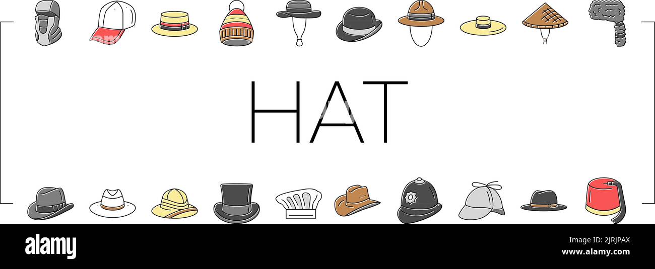 hat cap head man safety fashion icons set vector Stock Vector Image ...