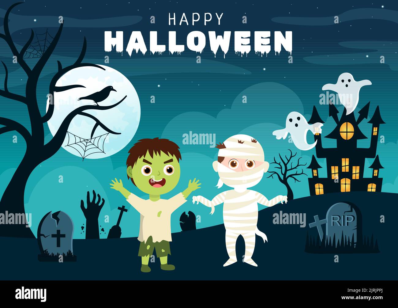 Happy Halloween Template Background Hand Drawn Cartoon Flat ...