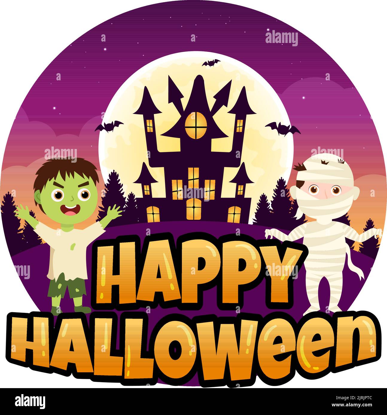 Happy Halloween Template Background Hand Drawn Cartoon Flat ...