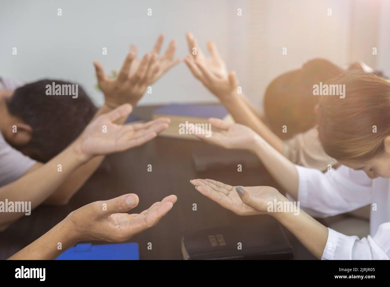Group of christianity people praying hope together,Diverse religious ...
