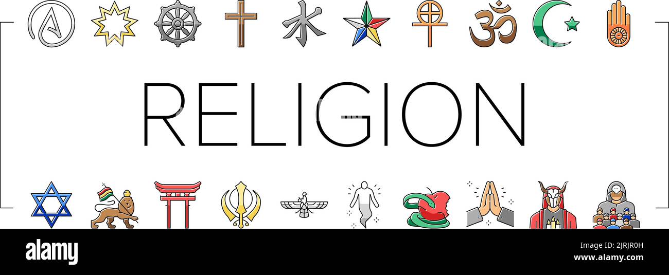 Religion, Prayer Cult And Atheism Icons Set Vector Stock Vector Image ...