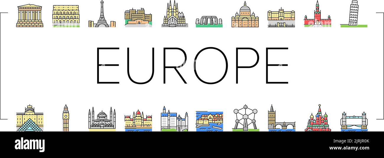 Europe Monument Construction Icons Set Vector Stock Vector Image & Art ...