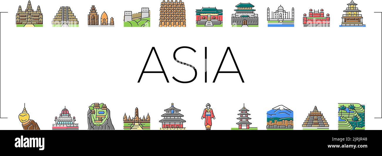 Asia Building And Land Scape Icons Set Vector Stock Vector Image & Art ...
