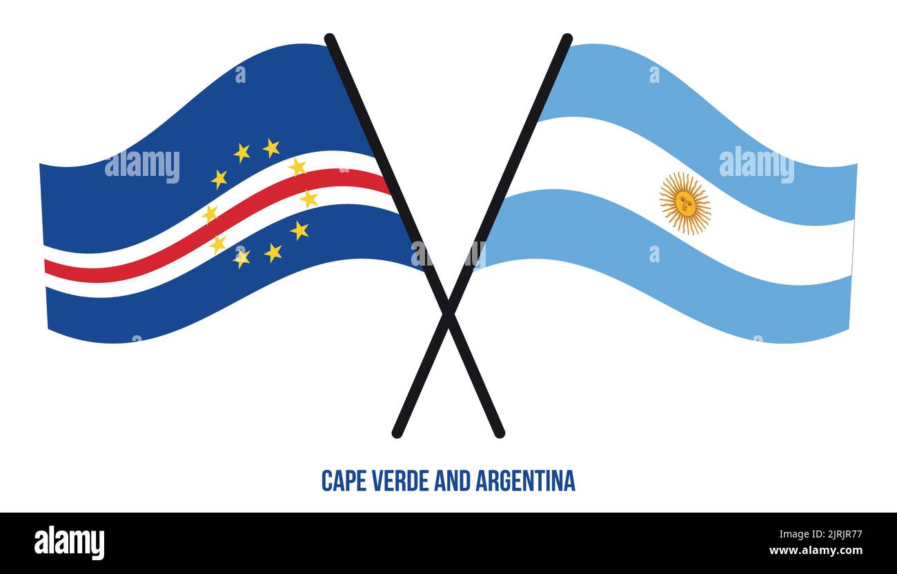 Cape Verde and Argentina Flags Crossed And Waving Flat Style. Official ...