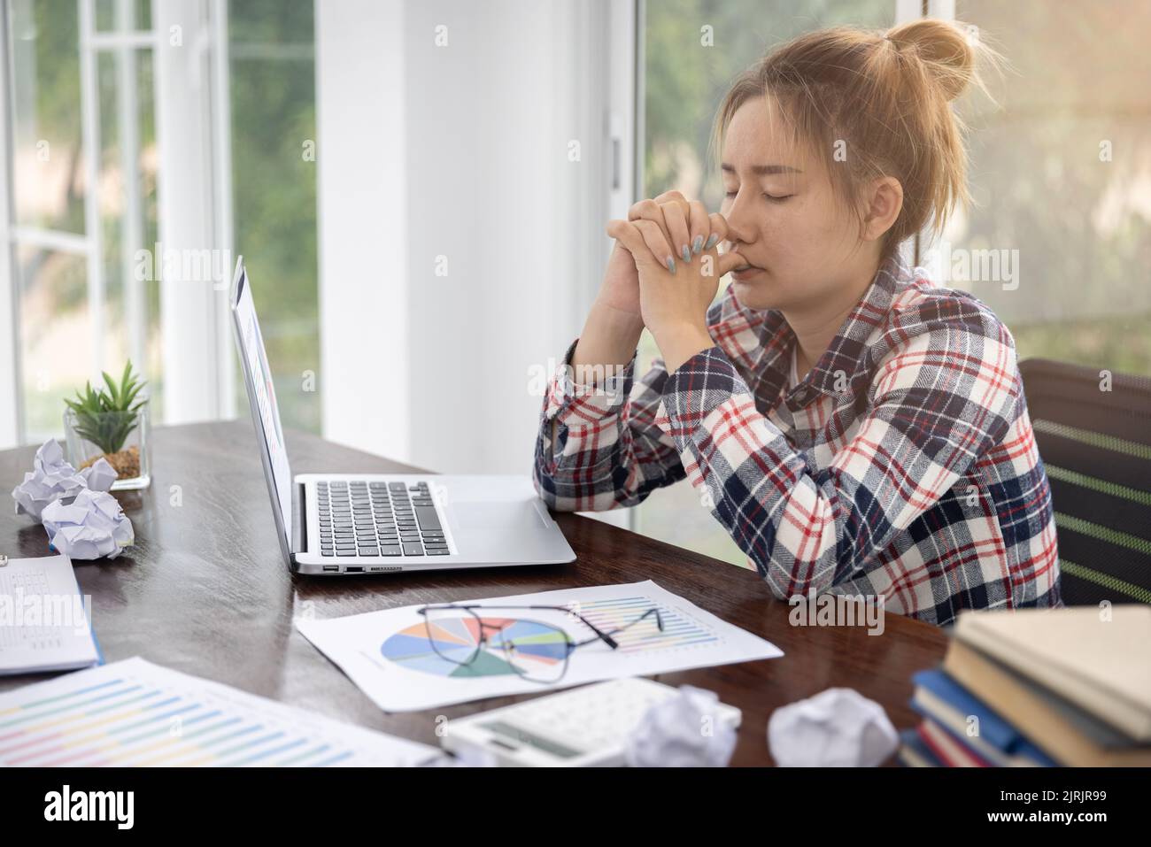 Work Failure Concept, Business Woman Having Headache While Working ...